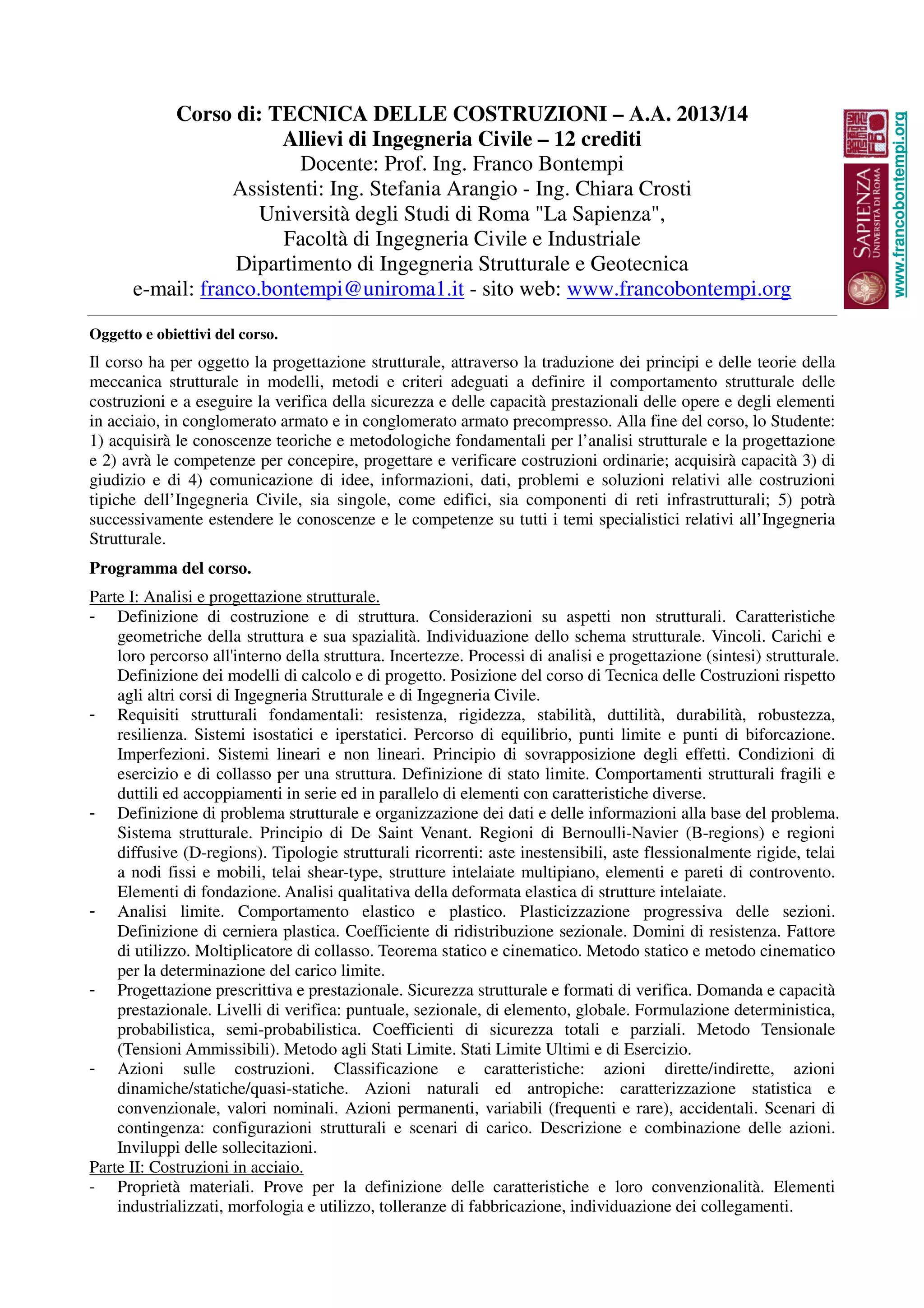 Tecnica delle Costruzioni 2014 Bontempi | PDF