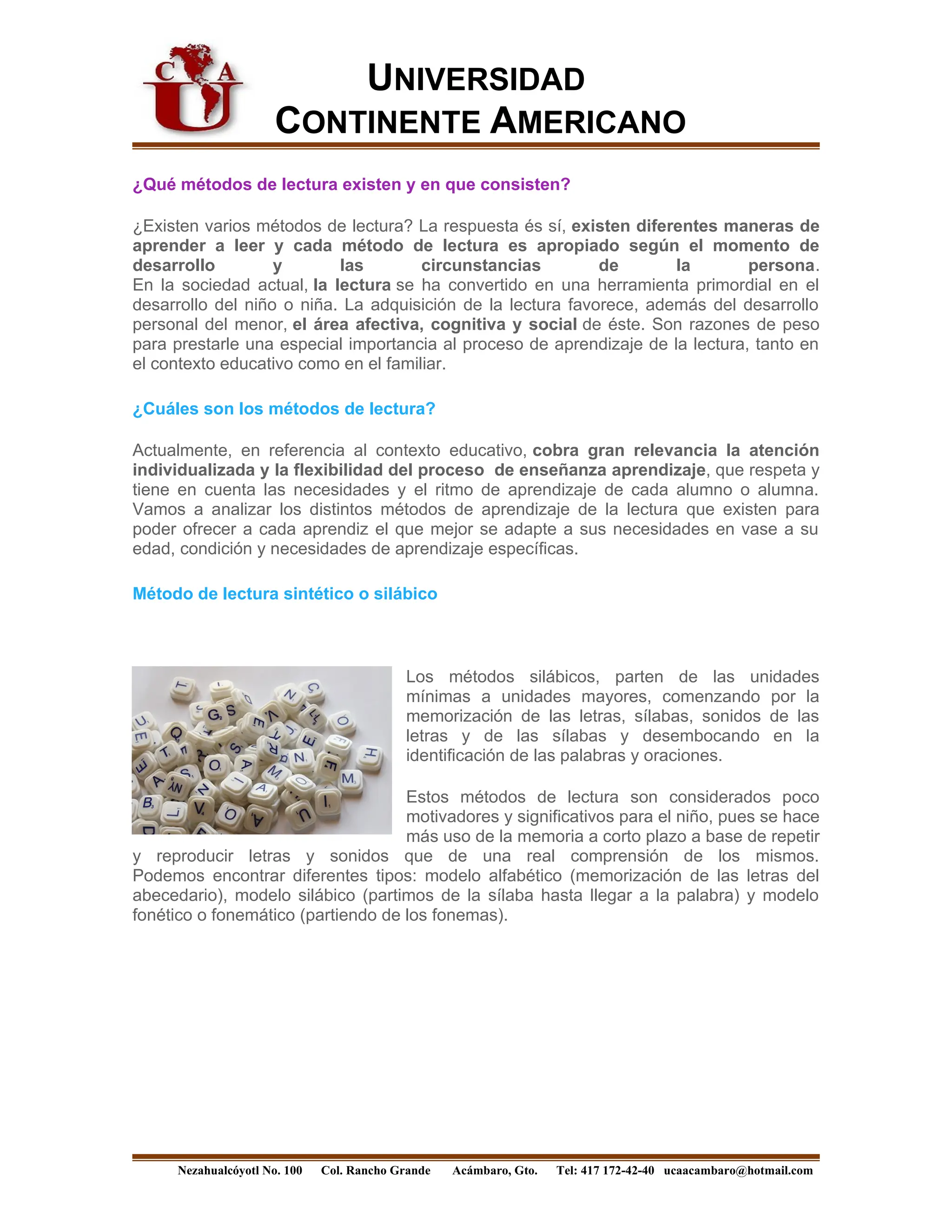 tecnicas de lectura (silabico, analitico y mixto) | PDF