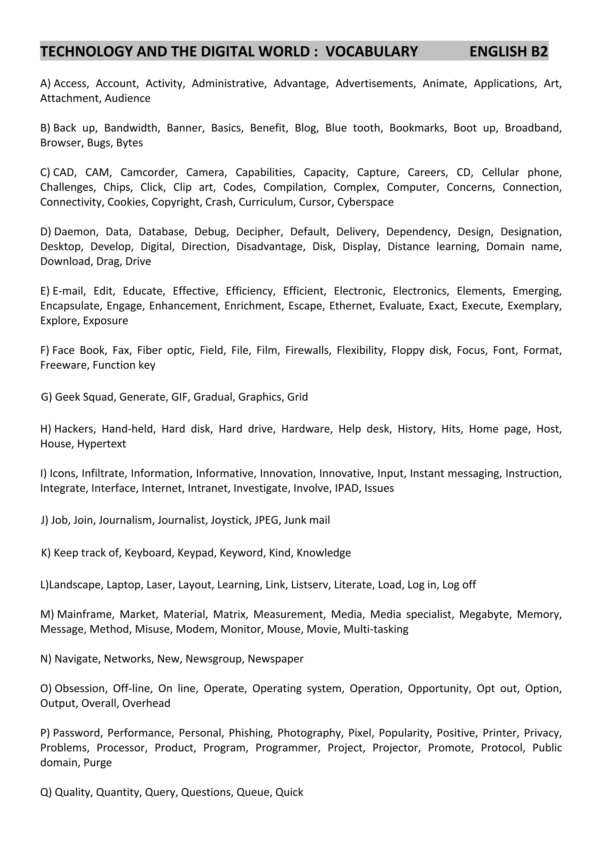 Tecnology vocabulary | PDF