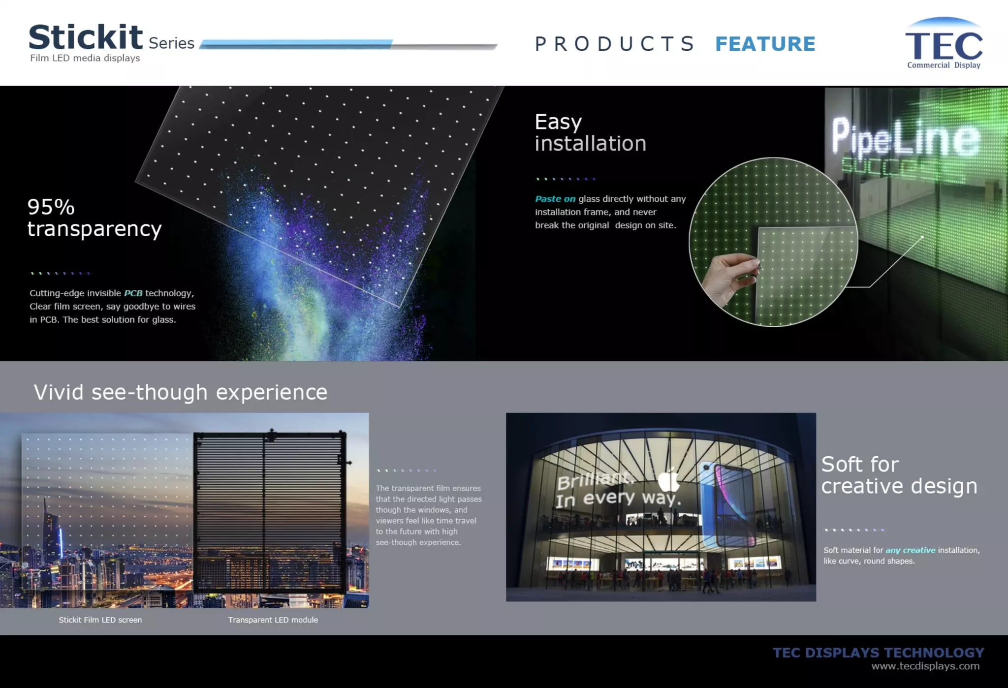 New TEC stickit Clear film led screen window glass media solution | PPT