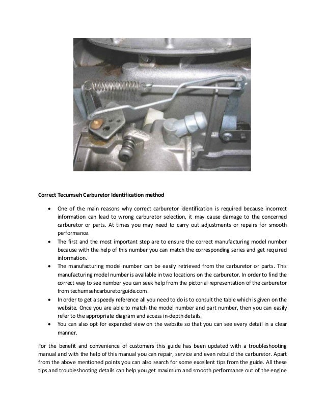 Tecumseh Carburetor Identification