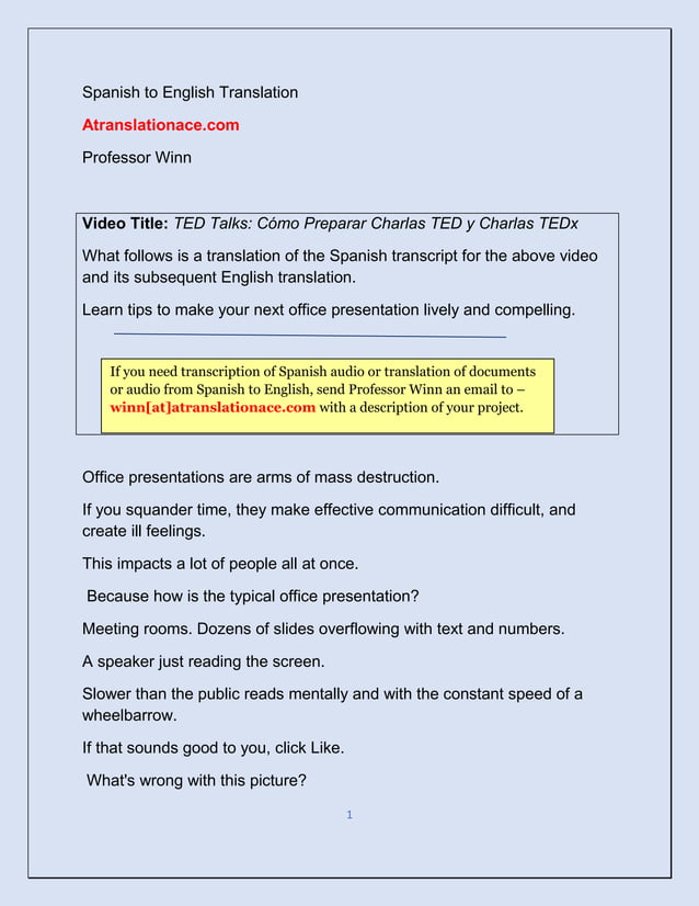 Tips for the Office TED Presentation - Spanish-English Translation ...