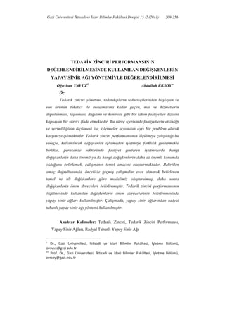 TEDAR__K Z__NC__R__ PERFORMANSININ DE__ERLEND__R__LMES__NDE KULLANILAN ...