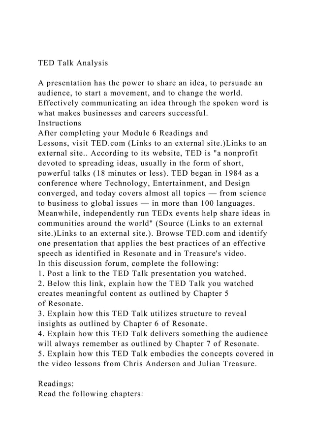 TED Talk AnalysisA presentation has the power to share an idea.docx
