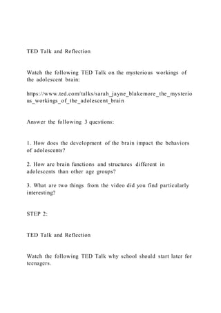 TED Talk and ReflectionWatch the following TED Talk on the | PDF