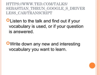 ted talk cars discussion activities for english students | PPT ...