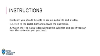 Ted talk listening questions english lab | PPT