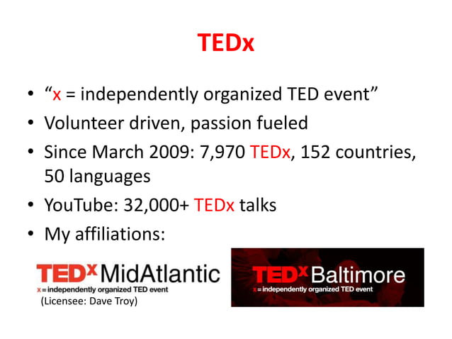 TEDx in Baltimore - Oct 2013 | PPTX | Business Expos & Conferences | Events