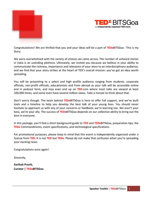 Tedxbitsgoa Speaker Toolkit Pdf Social Networking Internet