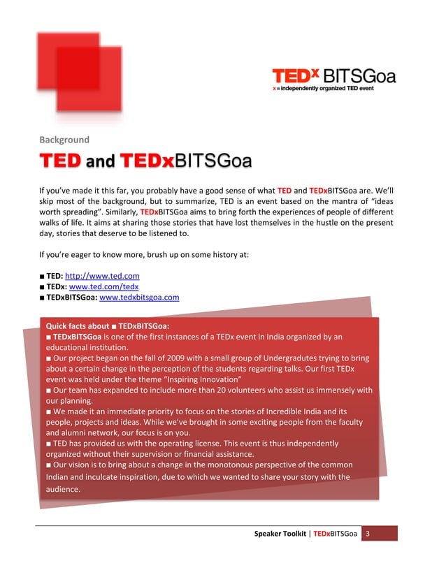 Tedxbitsgoa Speaker Toolkit Pdf Social Networking Internet