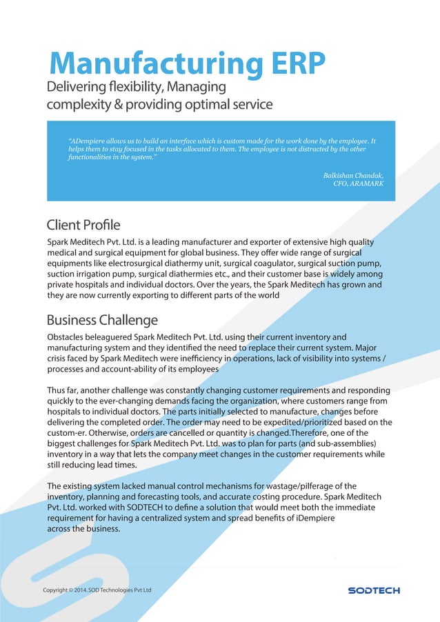 Manufacturing ERP Software Opensource Adempiere ERP - Case Study | PDF