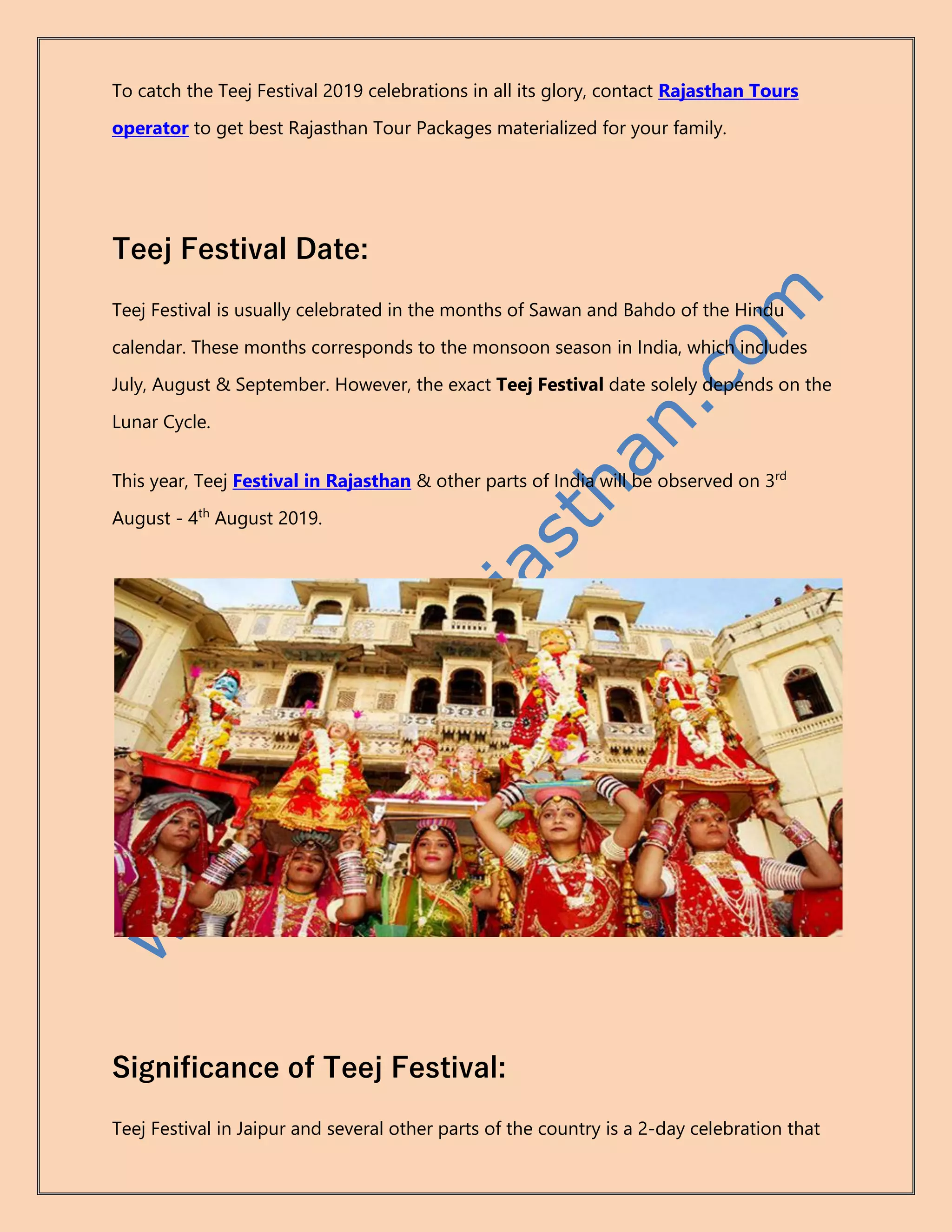 Teej Festival in Jaipur – The Vibrant Celebration in Pink City | PDF