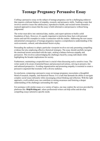 Teenage Pregnancy Persuasive Essay. Kennebec Valley Community College | PDF
