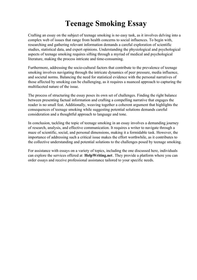 Teenage Smoking Essay | PDF | Cancer | Diseases and Conditions