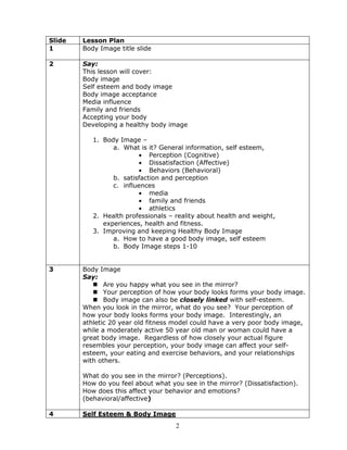 Teen curriculum body image Unit 3 | PDF