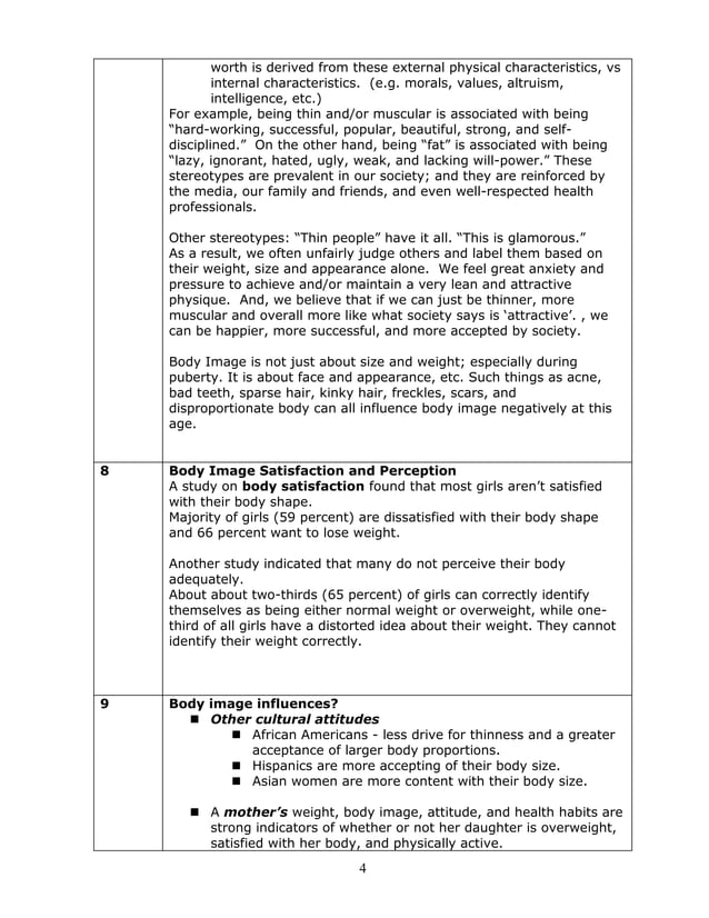 Teen curriculum body image Unit 3 | PDF