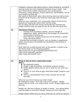 Teen curriculum body image Unit 3 | PDF