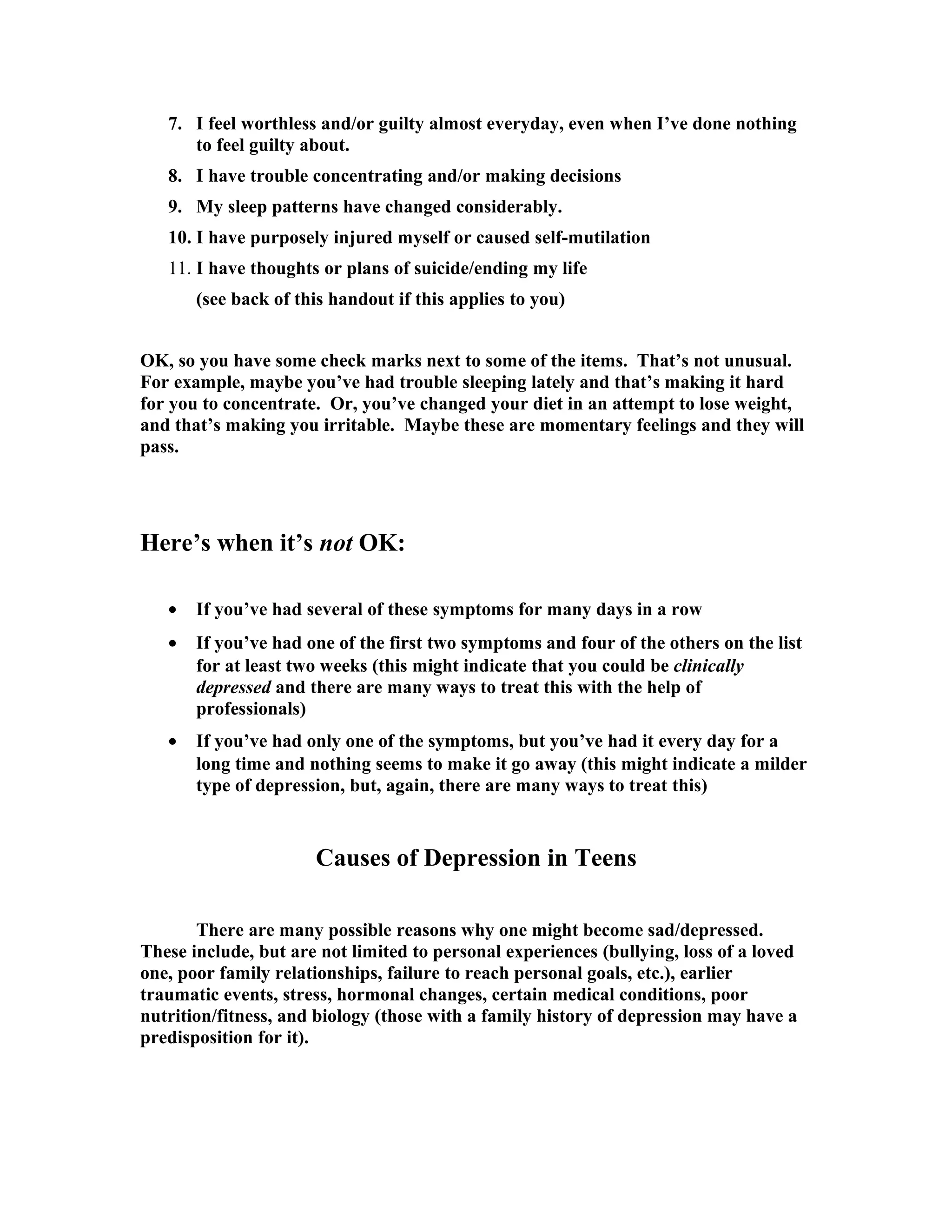 Teen depression handout | DOC