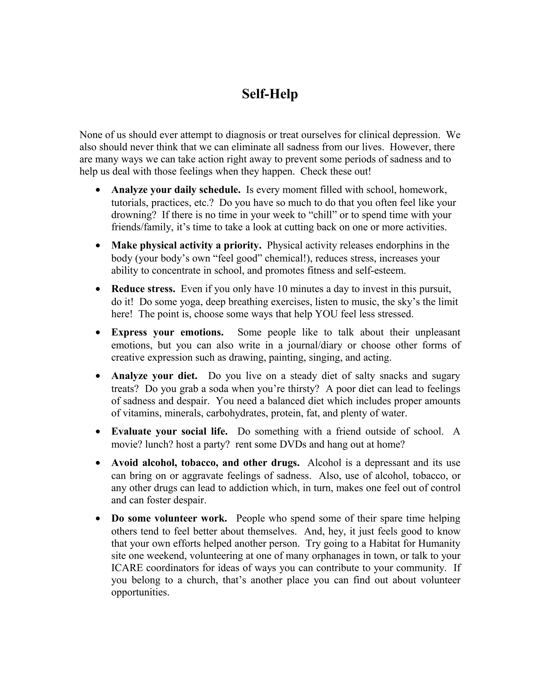 Teen depression handout | DOC