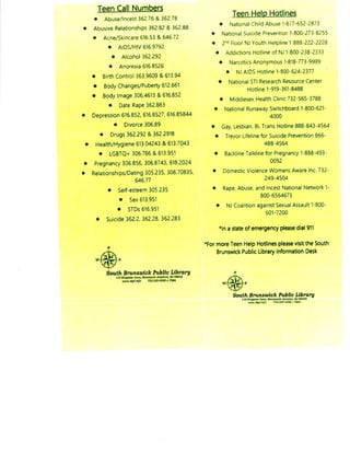 Teen mental health library call numbers and phone numbers | PDF ...