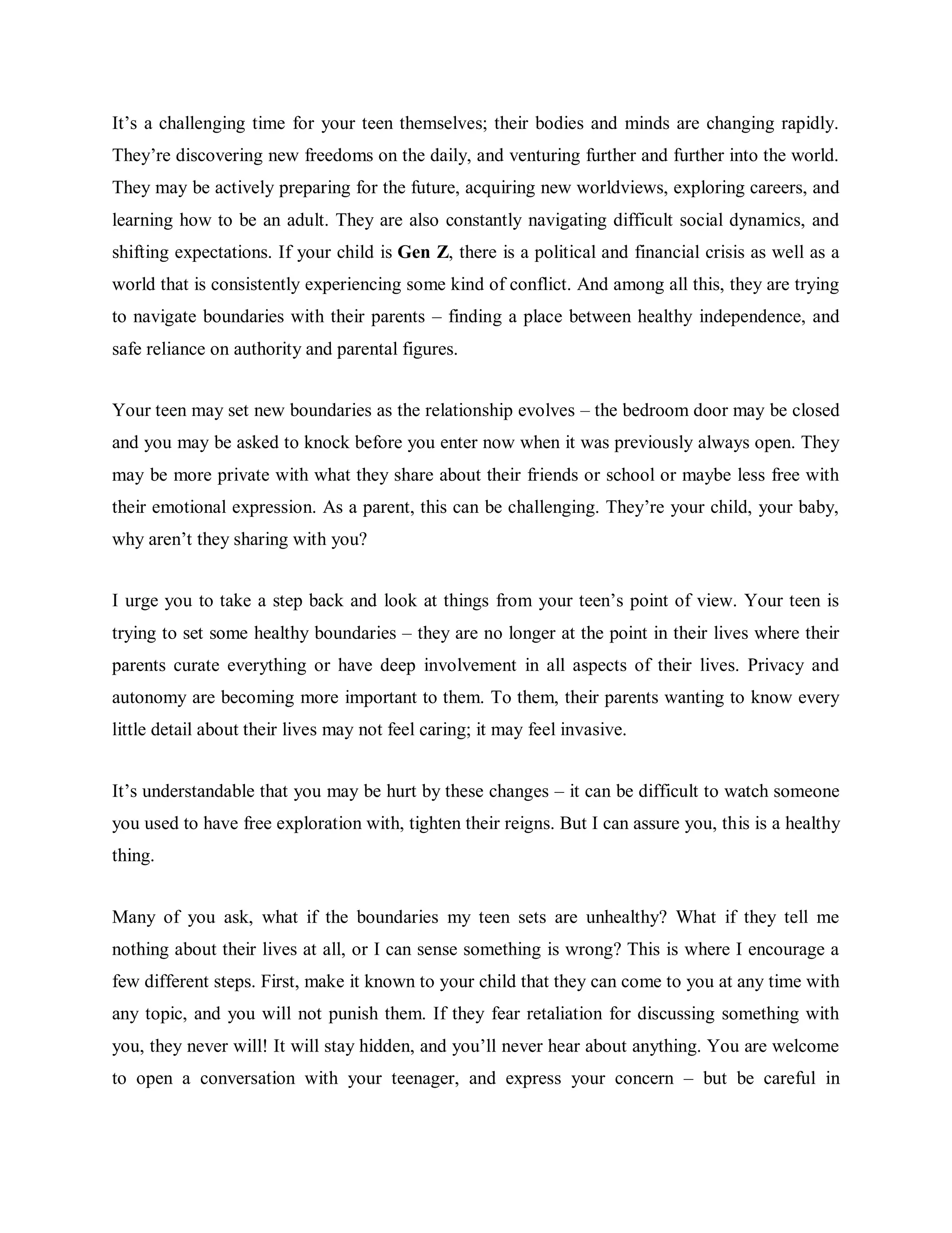 Teen Parent Relationship Boundaries - Genzandu | PDF