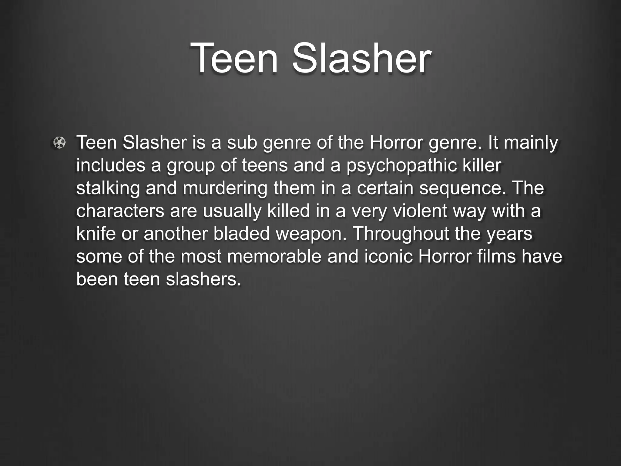 Teen slasher research | PPTX | Horror | Genres