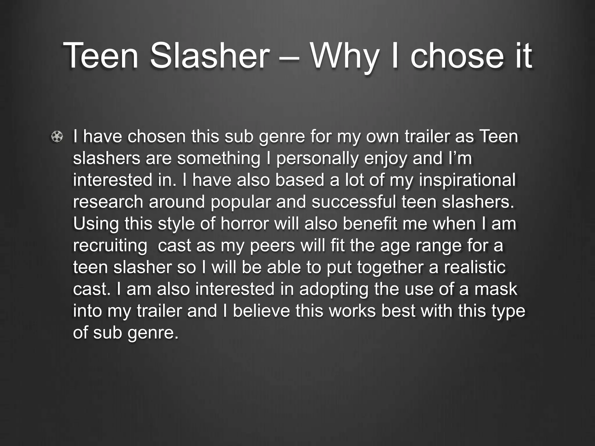 Teen slasher research | PPTX | Horror | Genres