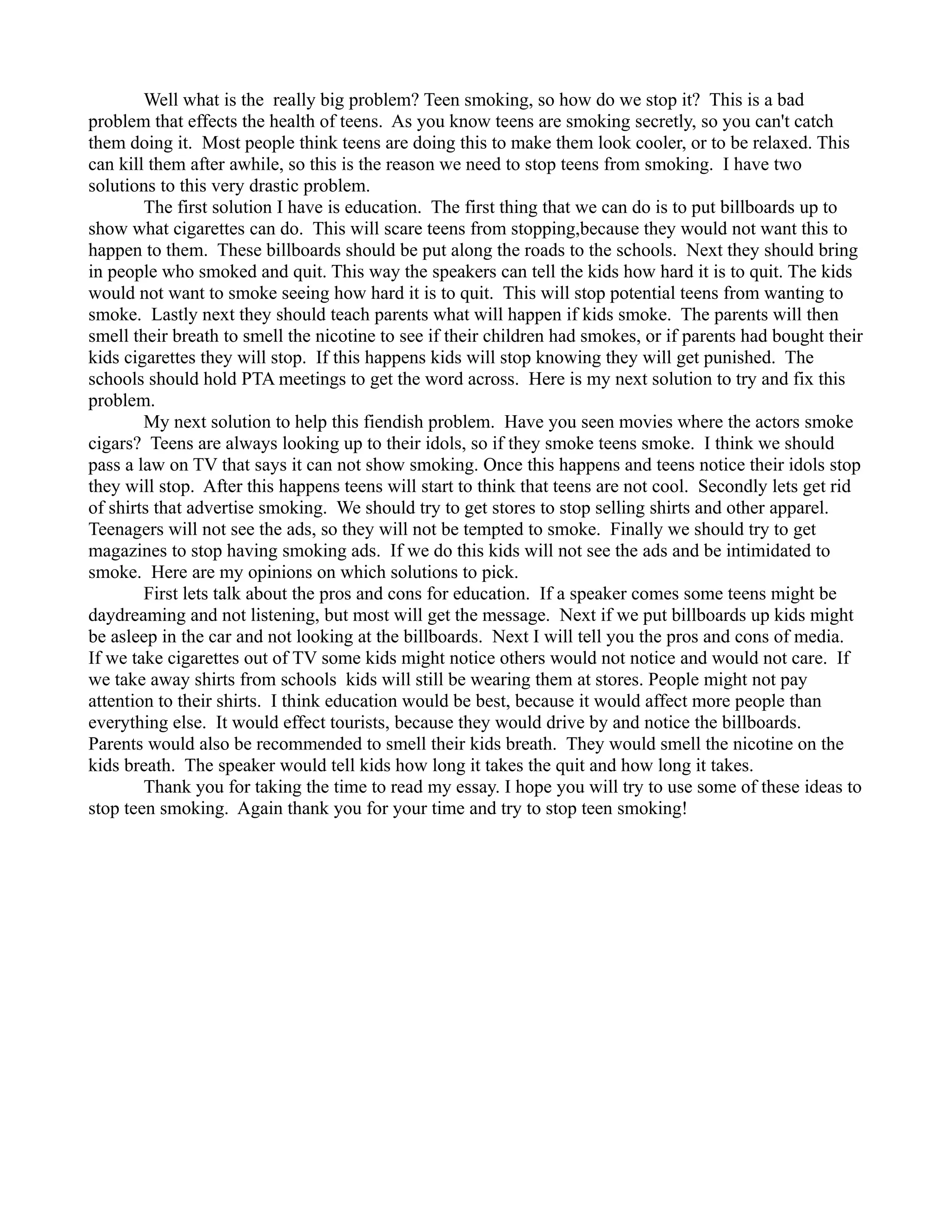 Teen smoking essay | ODT