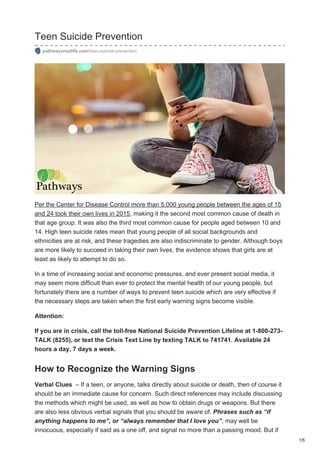 Teen suicide prevention | PDF