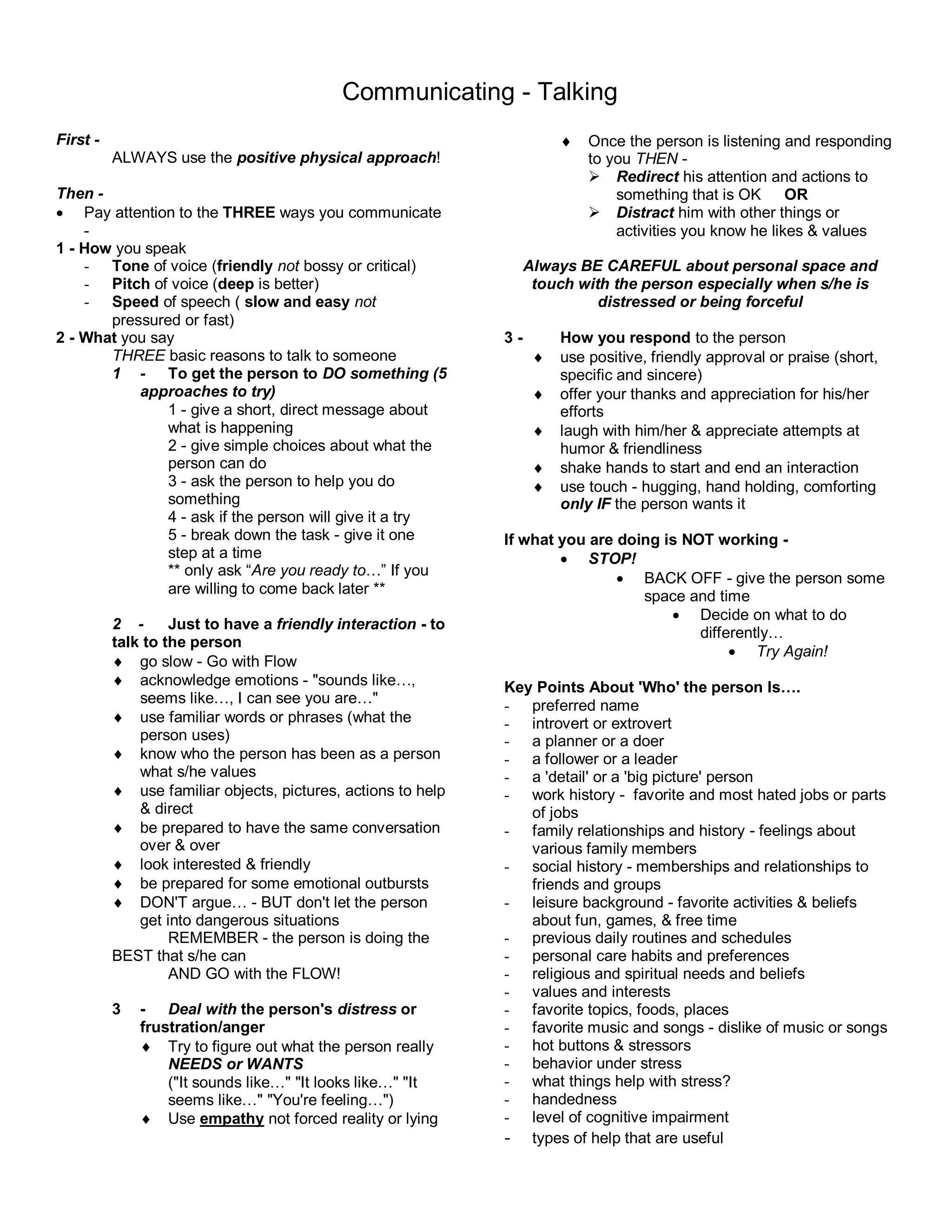 Teepa Snow Dementia Building Skill Handout | PDF