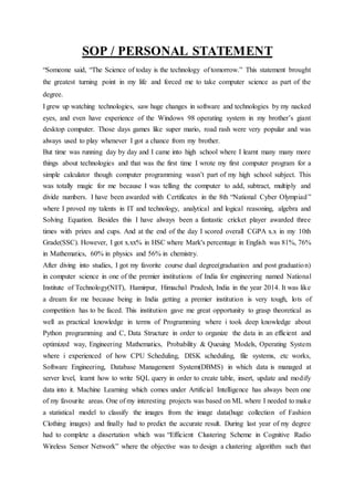 SOP / Personal Statement for Teesside University | DOCX