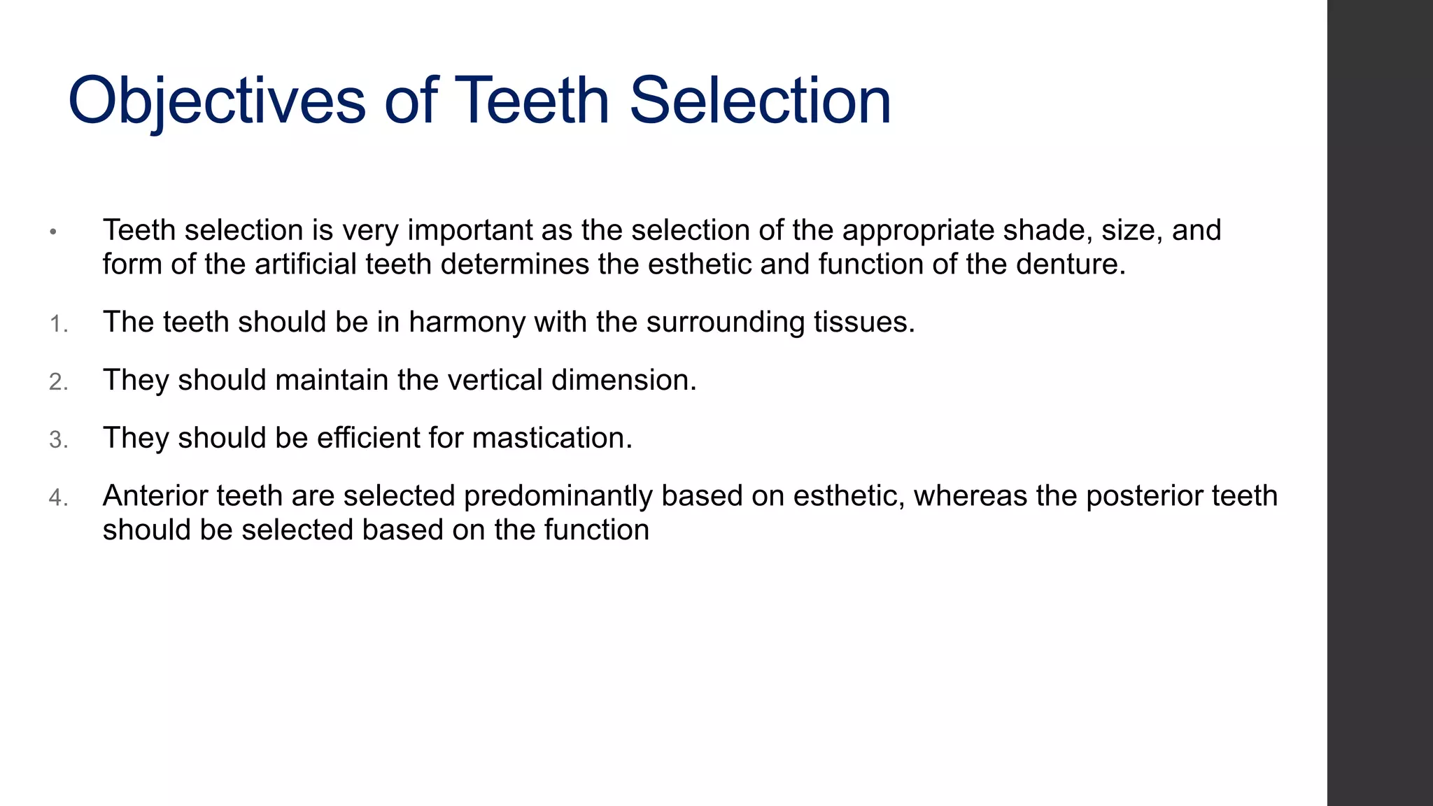 Teeth selection in complete dentures | PPTX