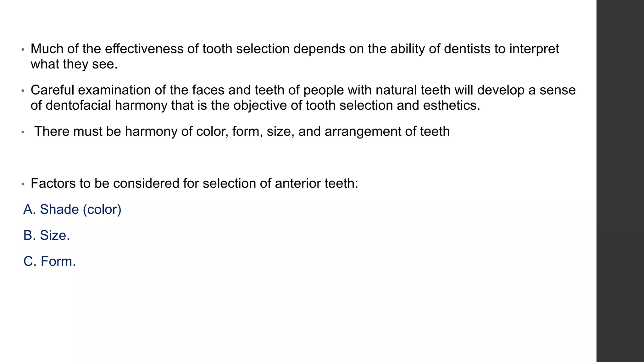 Teeth selection in complete dentures | PPTX