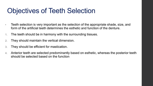 Teeth selection in complete dentures | PPTX | Dental Health | Diseases ...