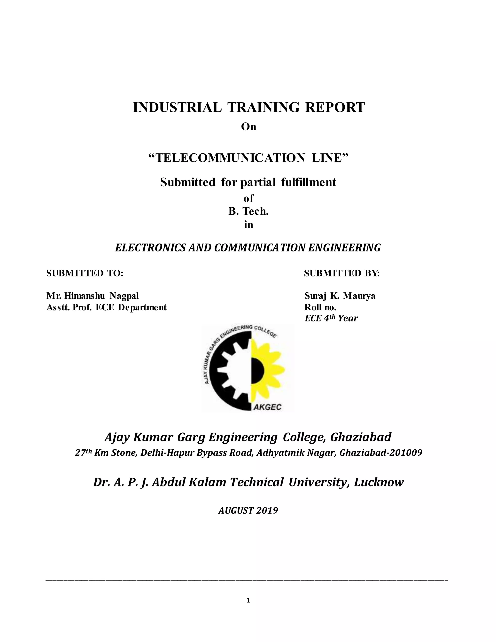 Telecommunication line training report Indian Railways | DOC
