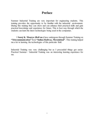 Telecommunication line training report Indian Railways | DOC