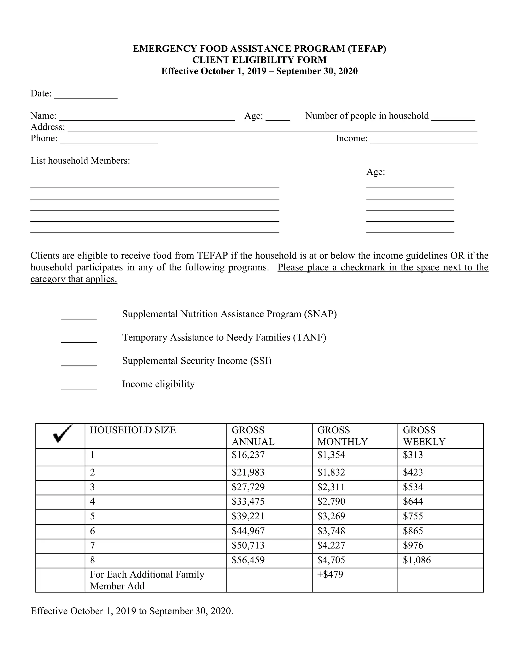 Tefap client elig-10:2019-9:2020 | PDF