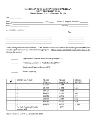 Tefap client elig-10:2019-9:2020 | PDF