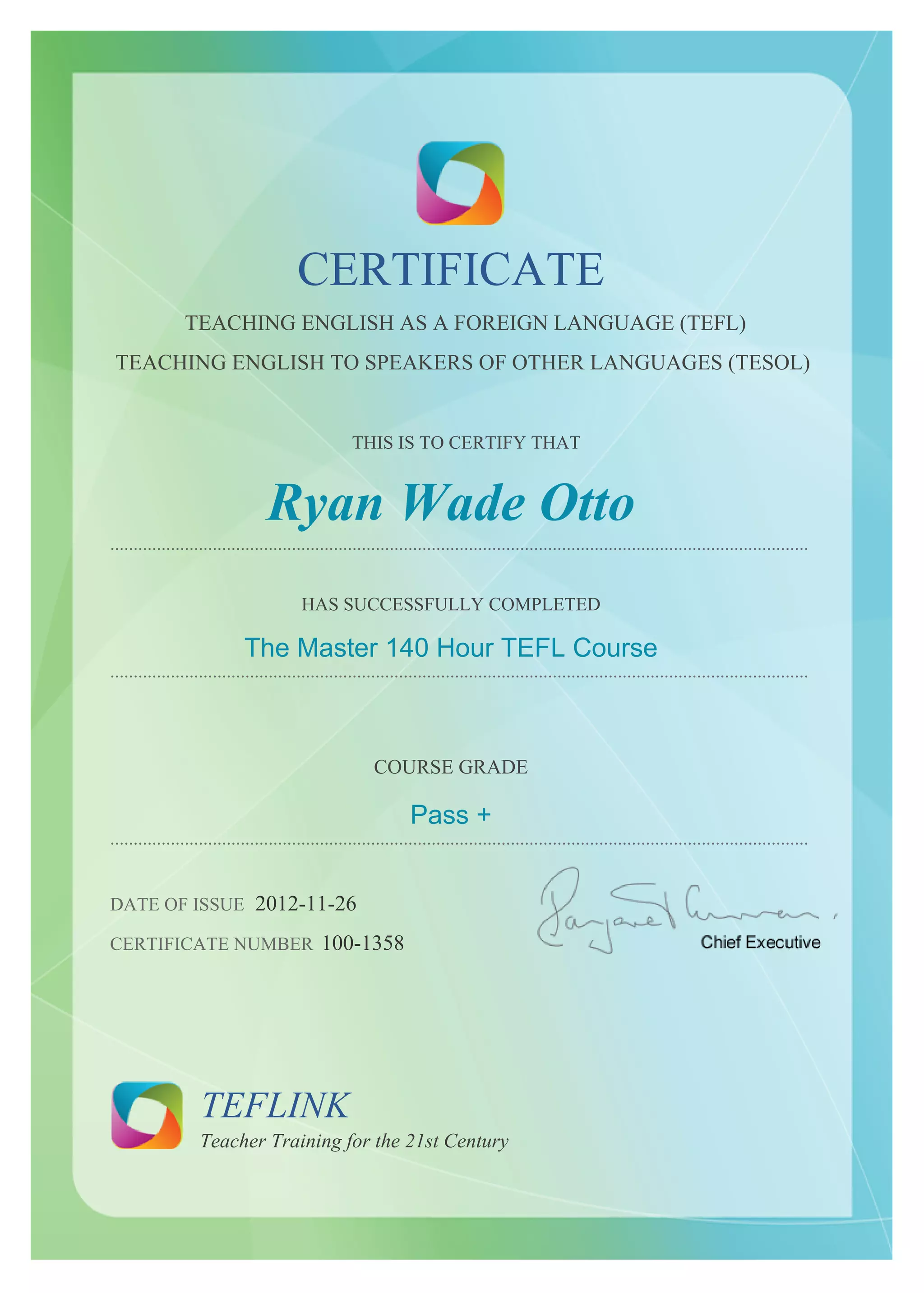 Tefl Certificate Pdf Free Download