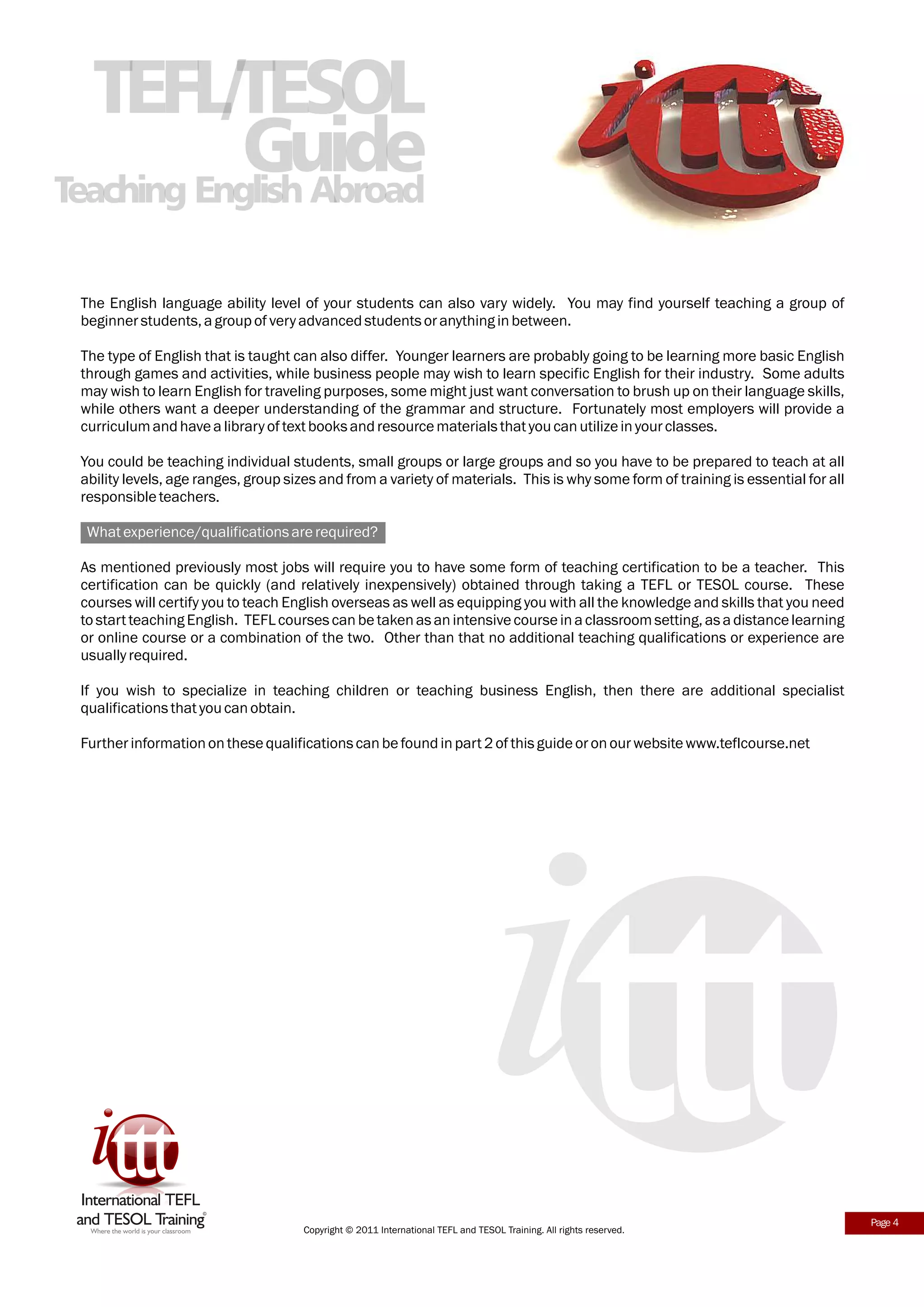 TEFL Guide | by ITTT (Teaching English Abroad) | PDF | Education