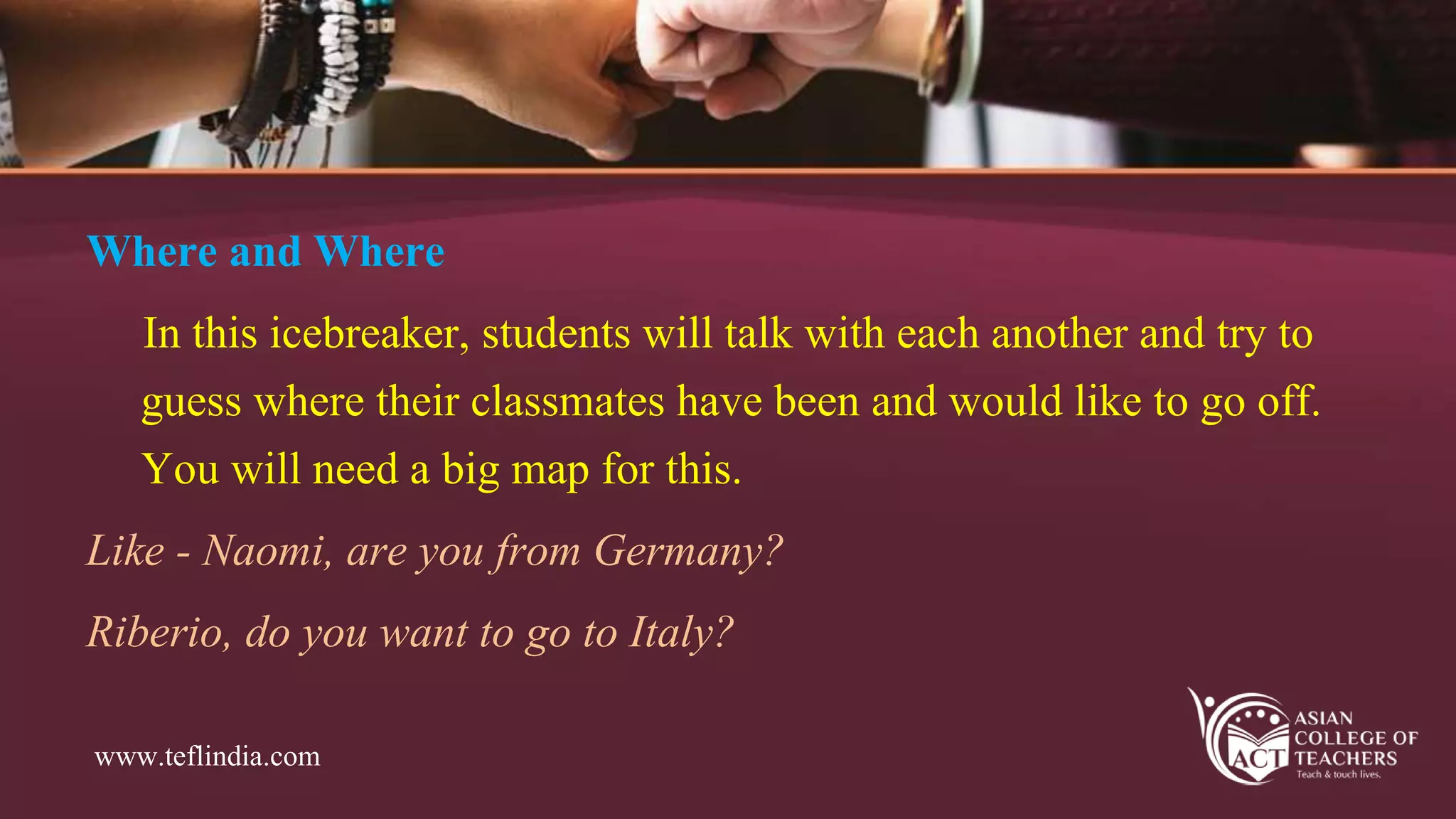 5 Creative ESL Icebreakers to Get To Know Your Students More | PPTX