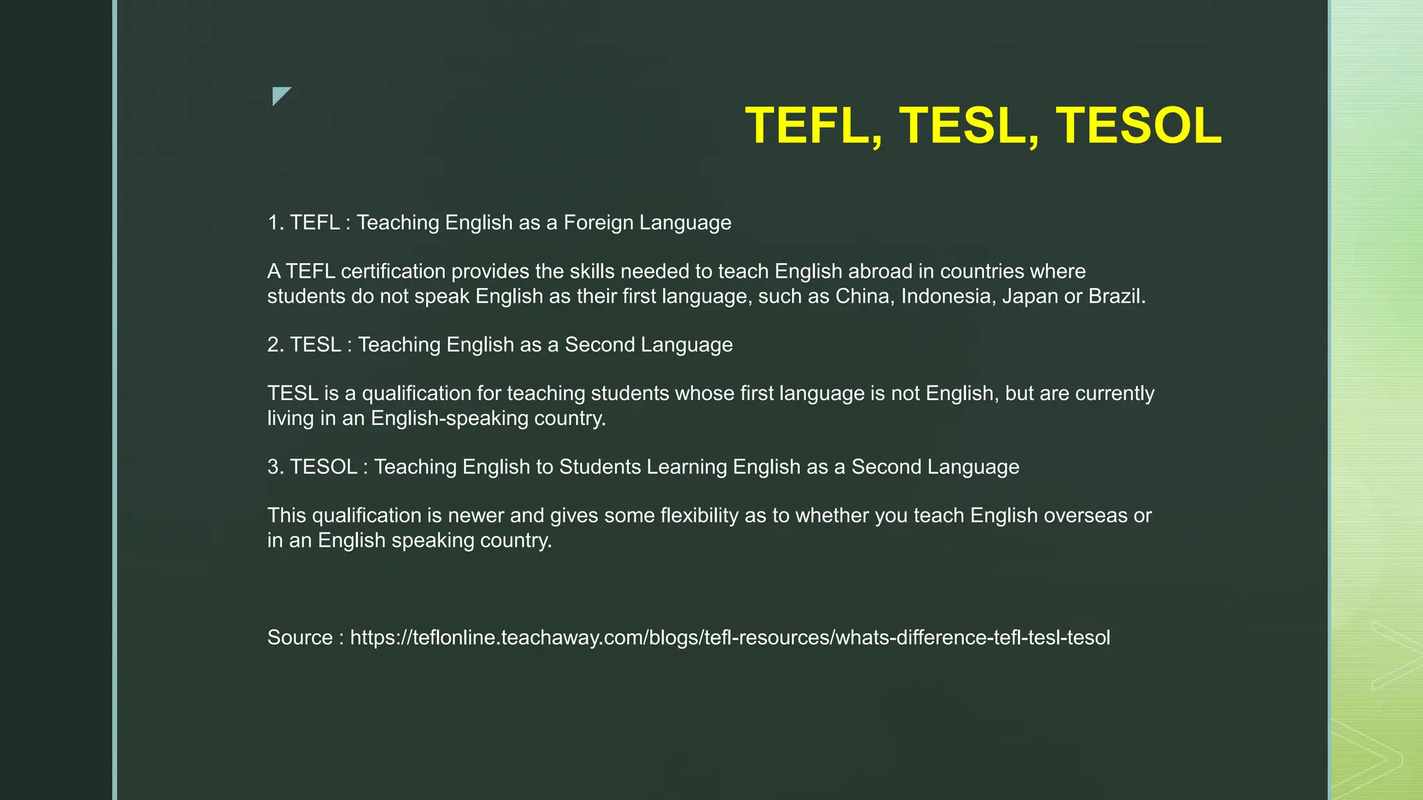 TEFL, TESL, TESOL, and so on Group 5.pptx