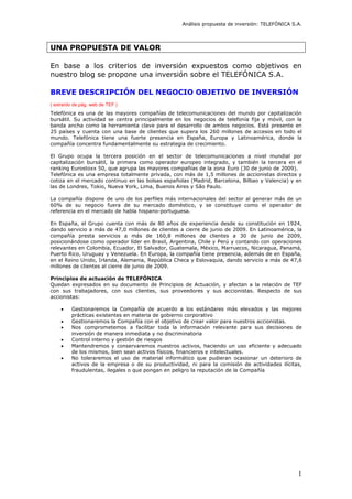 TEF: Una propuesta de inversión Oct09 | PDF