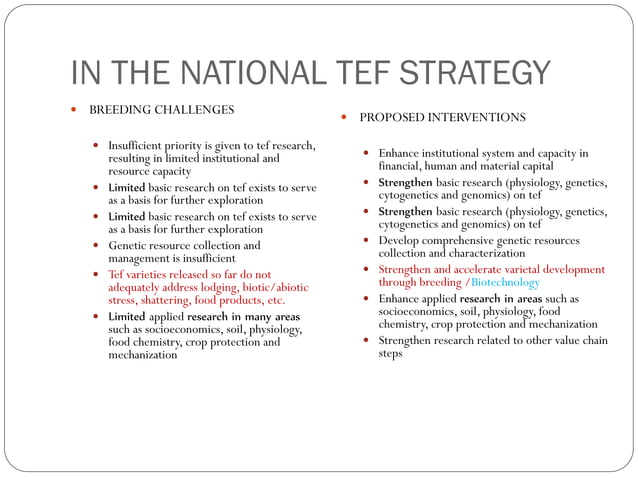 Tef research 4 development | PPTX | Agriculture | Industries