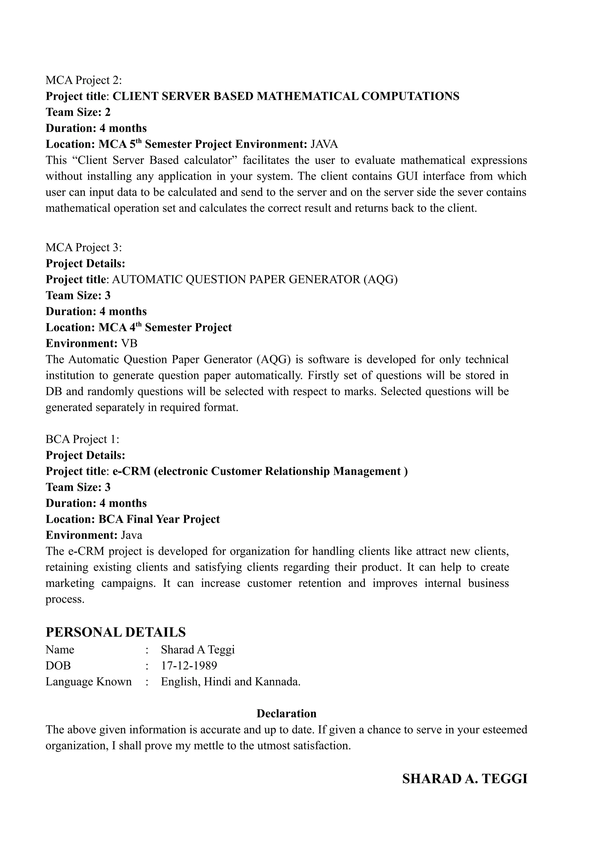 Teggi resume | DOC | Computing | Technology & Computing