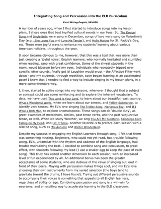 Integrating Song And Percussion Into The E L D Curriculum 2 | DOCX