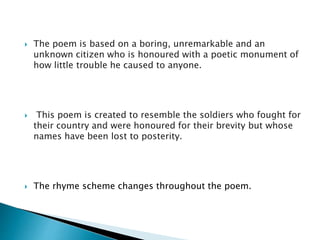 Tehzeeb Node TCAS-The Unknown Citizen and The Second Coming | PPT