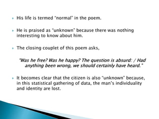 Tehzeeb Node TCAS-The Unknown Citizen and The Second Coming | PPT