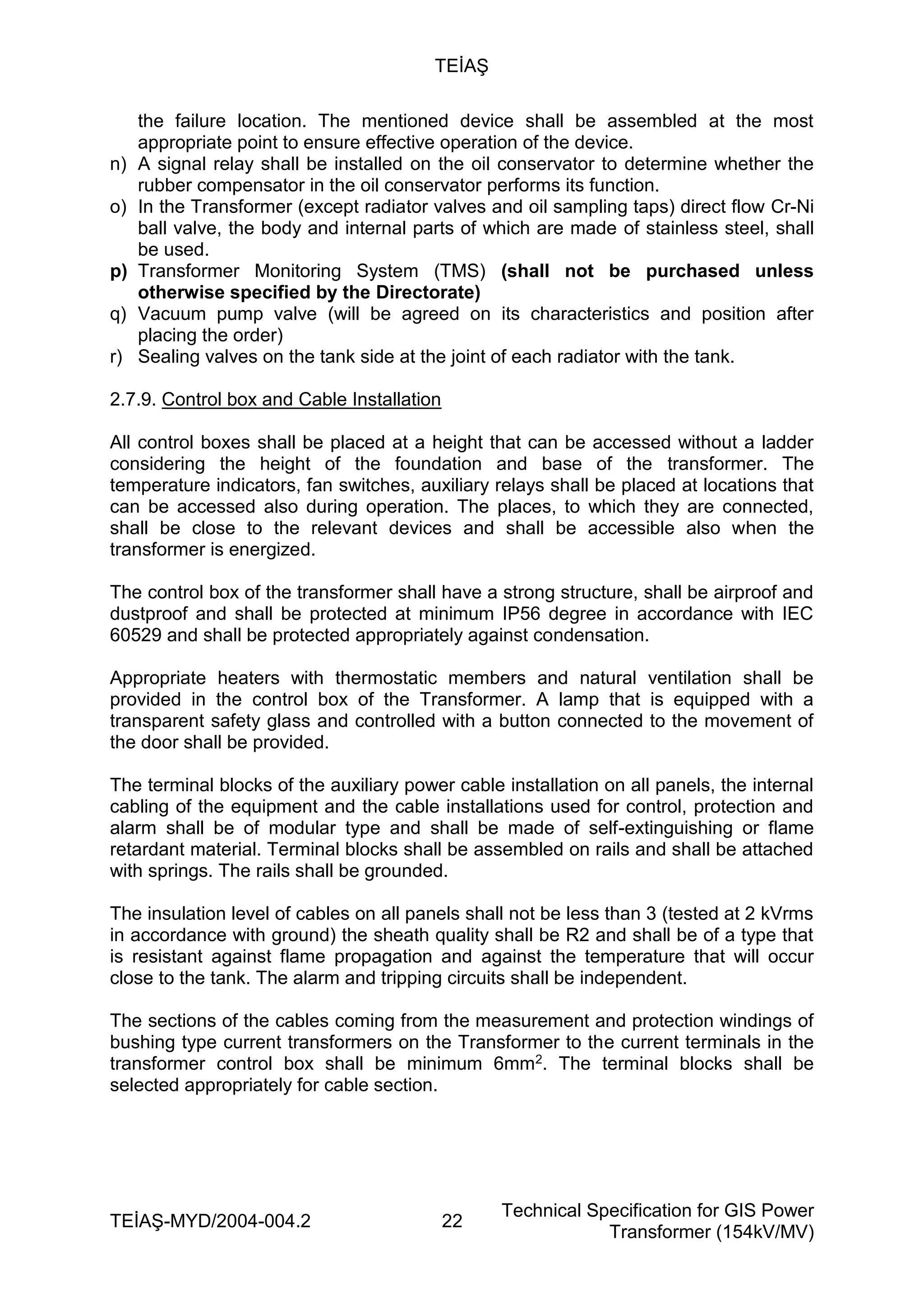 TEİAŞ-MYD-2004-004.2 Technical Specification for GIS Power Transformer ...