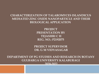 Characterization of Talaromyces islandicus mediated zinc oxide nano ...